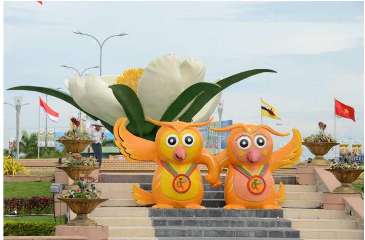 Sea games mascots shwe yoe and ma moe. photo by simon creak.