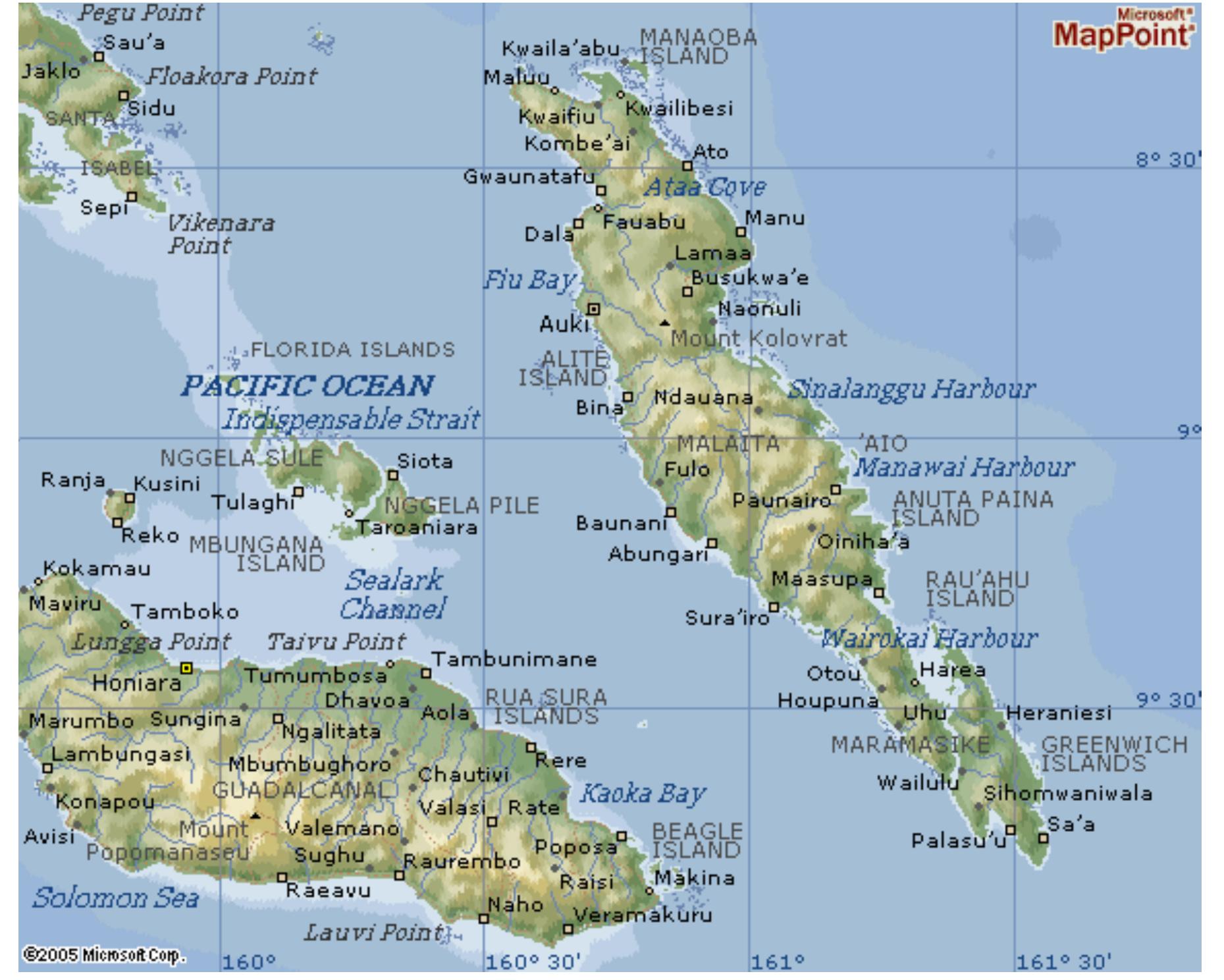 Map 1: general map of malaita, guadalcanal and the central