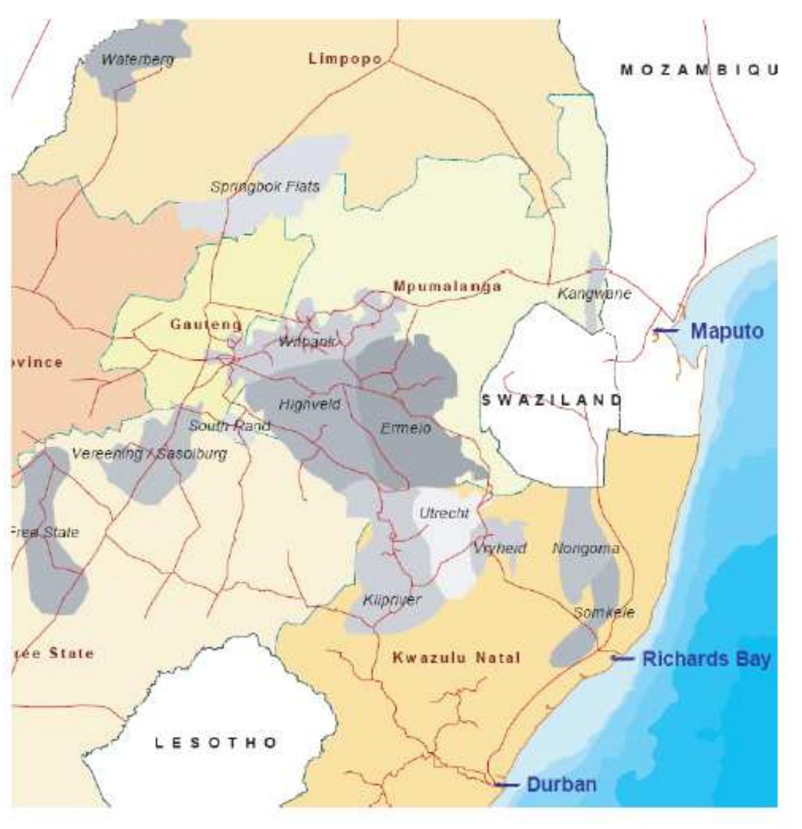 South africa’s coalfields, rail infrastructure and ports