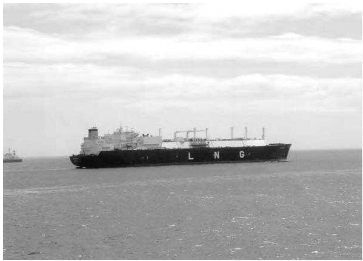 30 lng carrier. profile of an lng vessel seen lying at