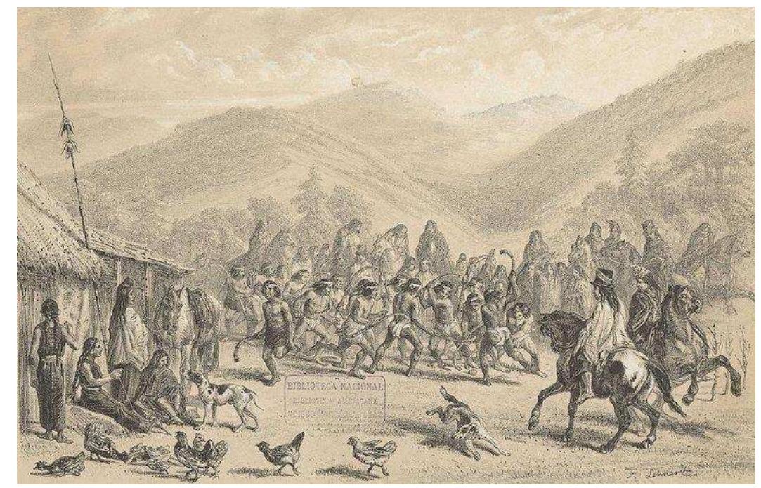 1854 f. lehmert : palin o "chueca" mapuche, chile, siglo