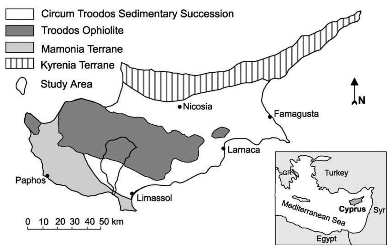 Simplified geological map of cyprus showing the location of