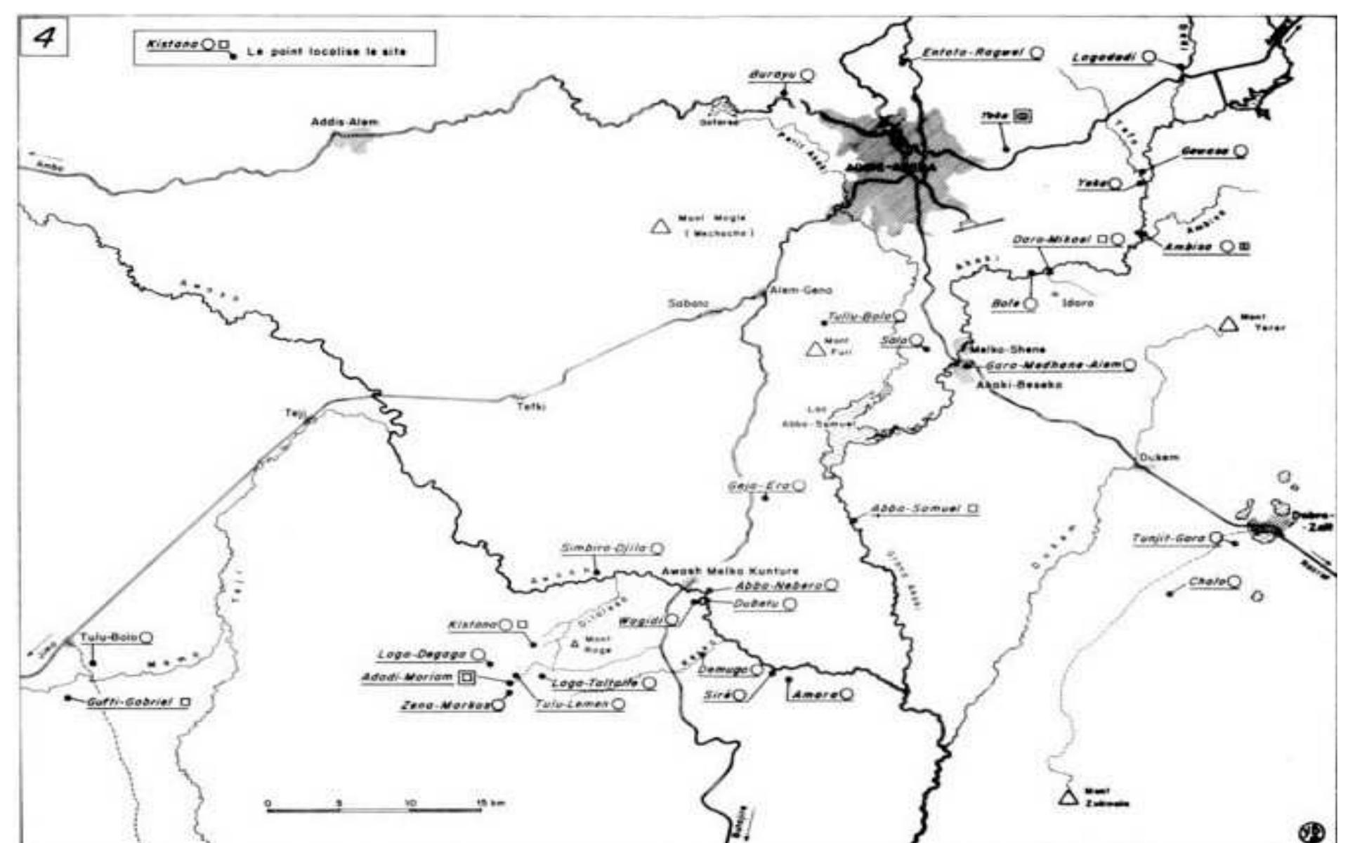 Anfray's map of the rock churches of central and south shoa.