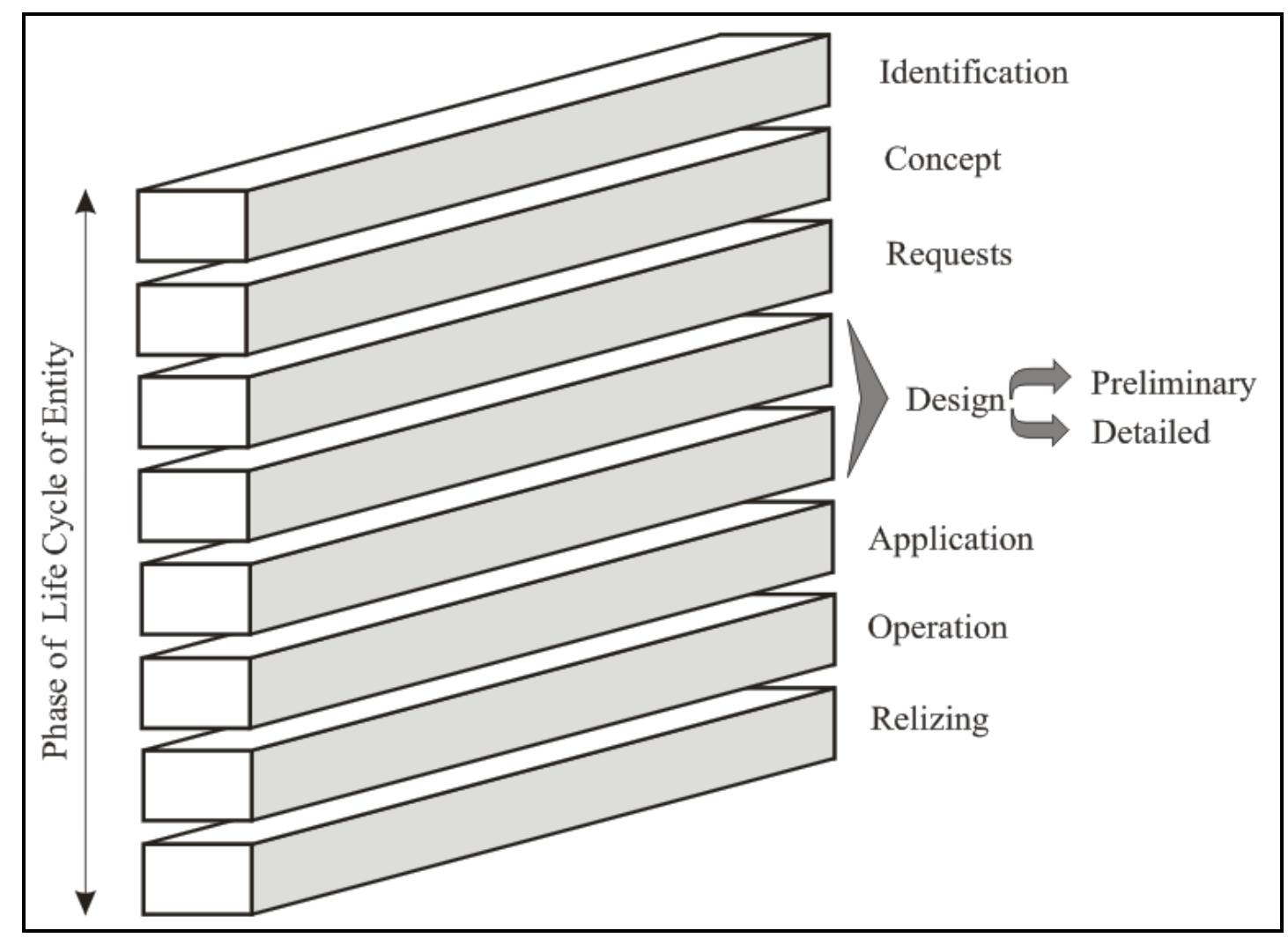 Stages of the life cycle of the entity according to the