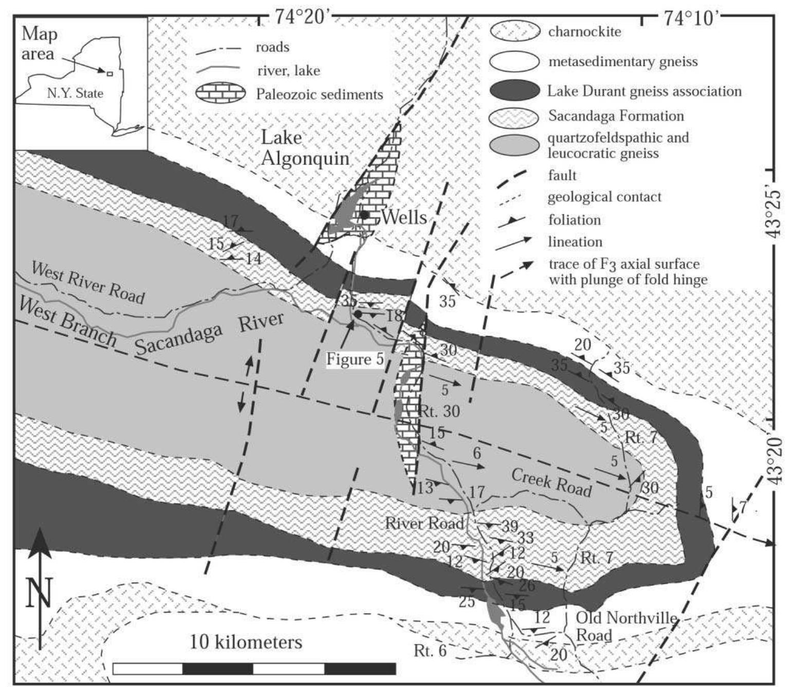 Simplified structural map of eastern end of the piseco