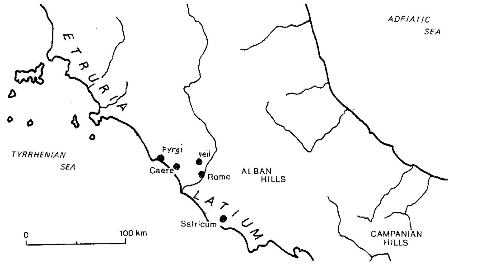 Map of central italy showing all sites where athena and