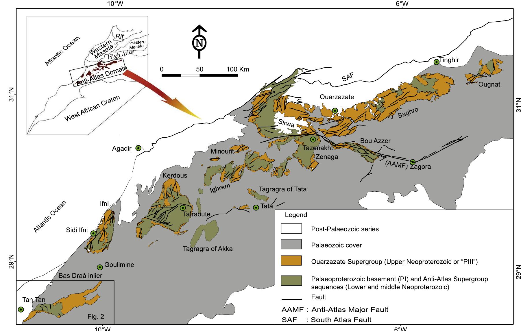 Geological sketch-map of the anti-atlas showing the