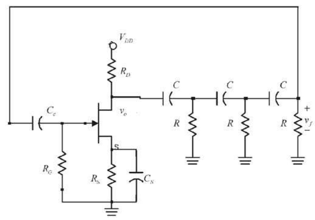 33. a phase-shift oscillator using a jfet amplifier.