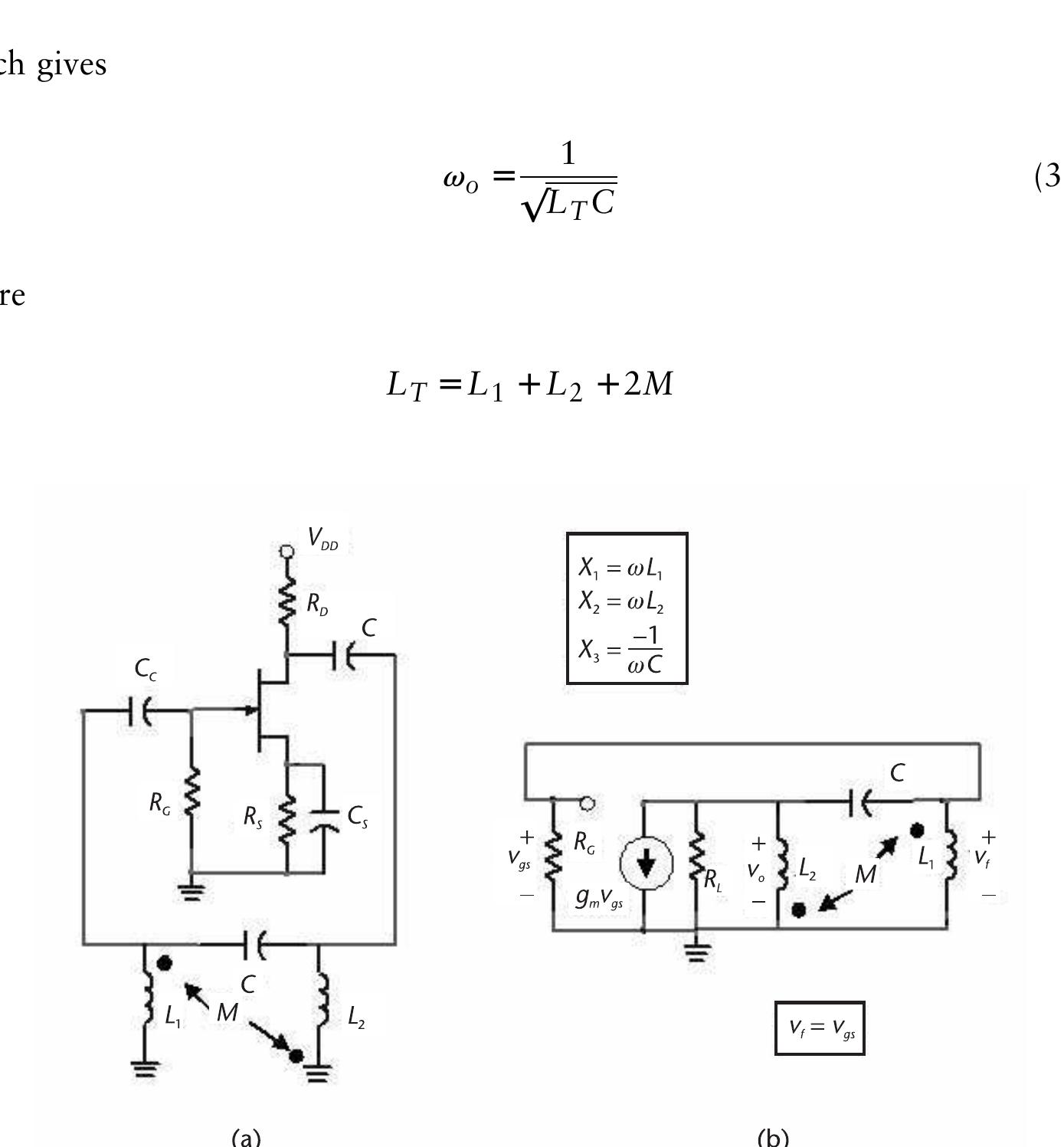 6 (a) an fet hartley oscillator and (b) its ac model. in a