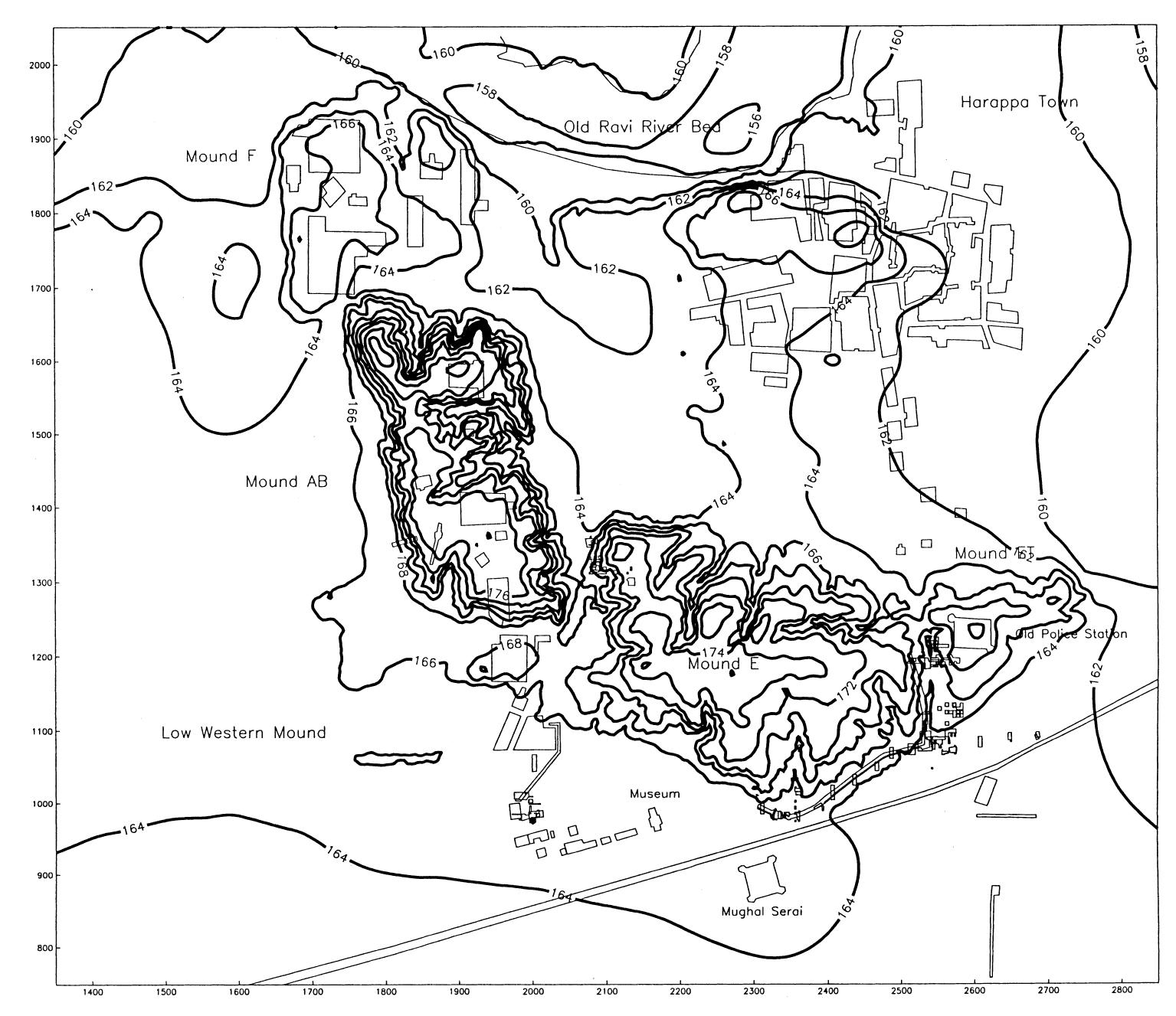 Topographic map of the harappa archaeological site (from