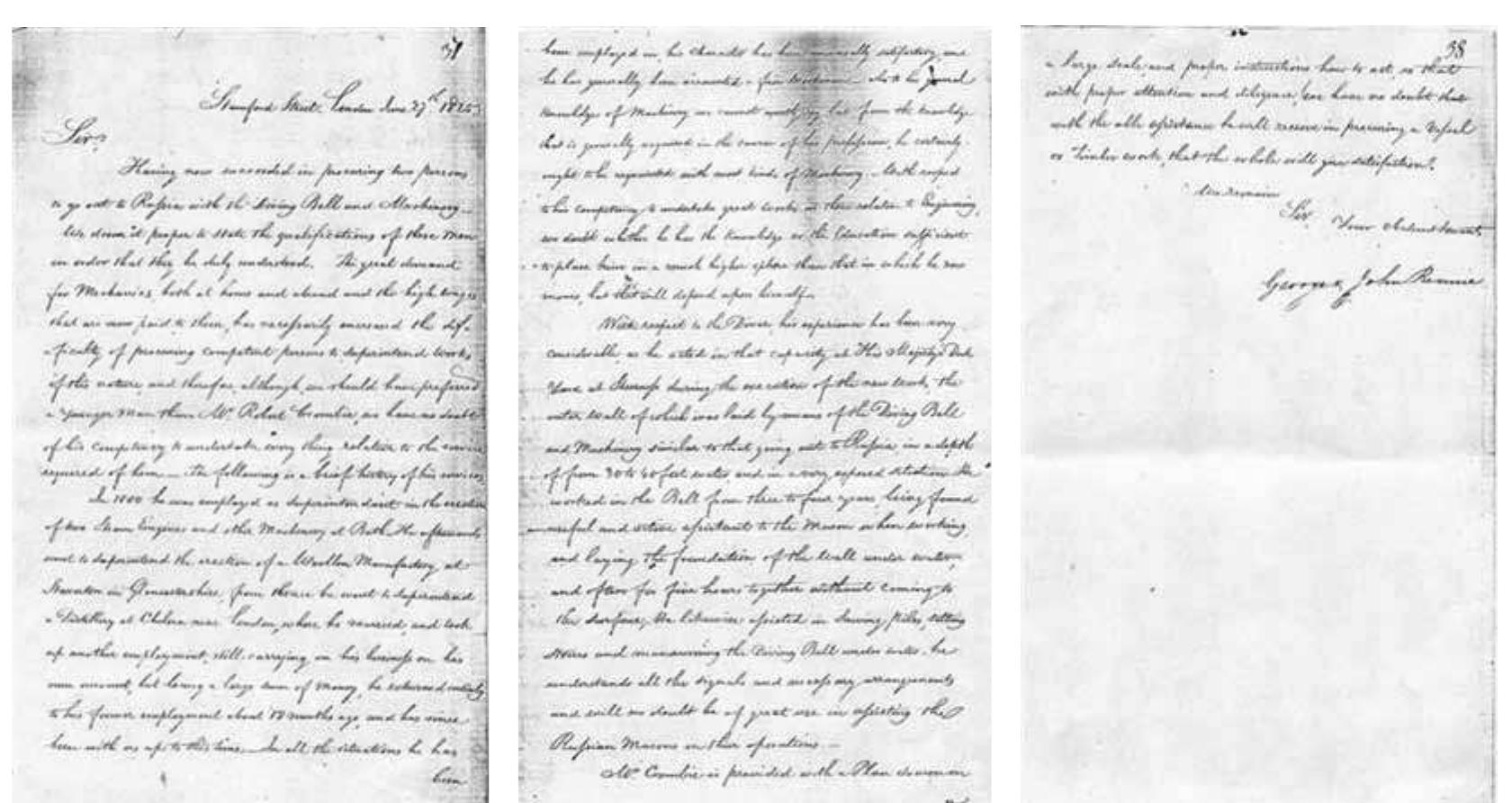 A three page letter from george and john rennie at stamford