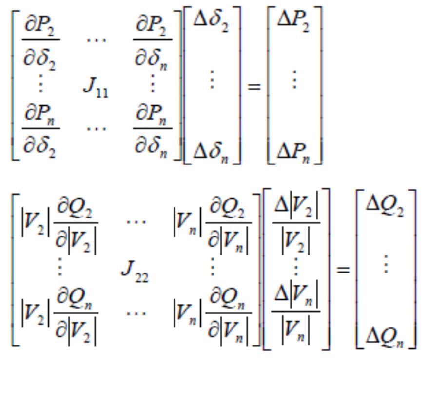 Newton-raphson power flow solution makes the elements of the