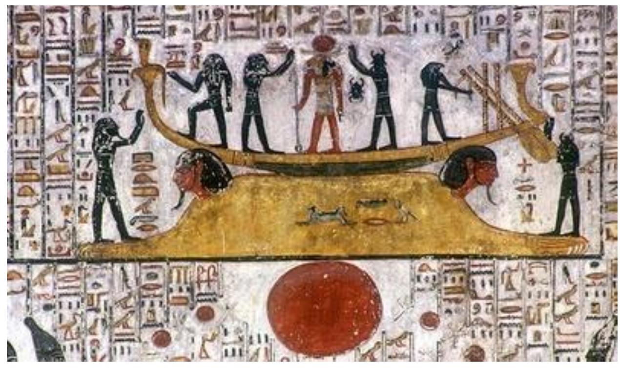 Ra as afu ra in his boat in the underworld from the book of