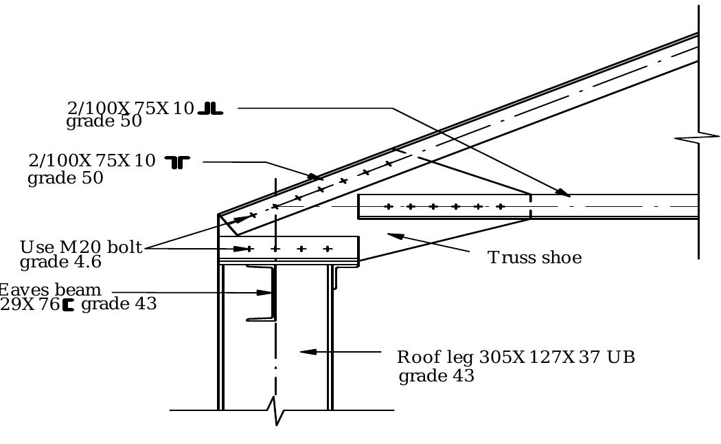 Enlarged detail at eaves of structural steel work