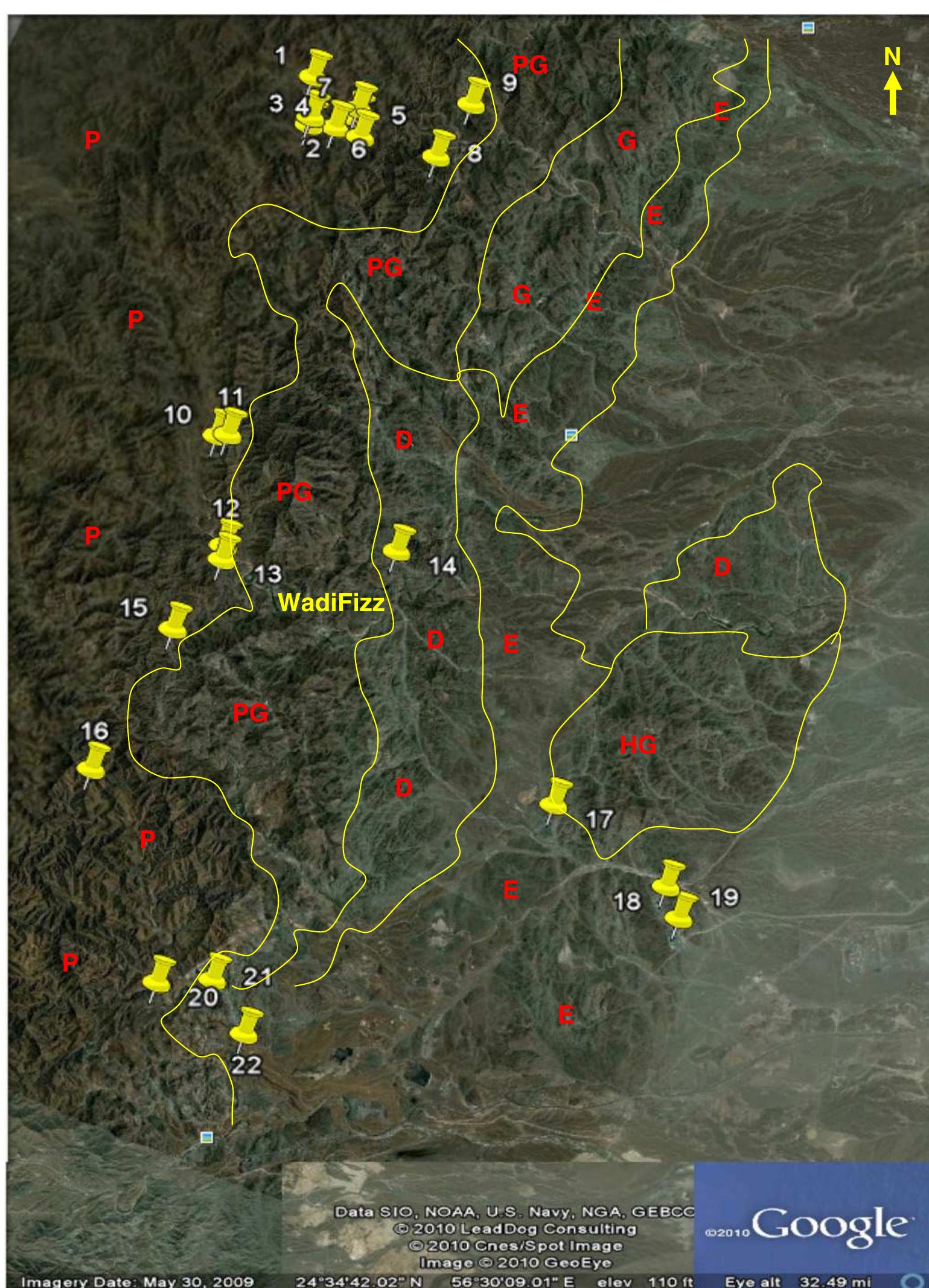 Google earth map of part of study area shows the locations