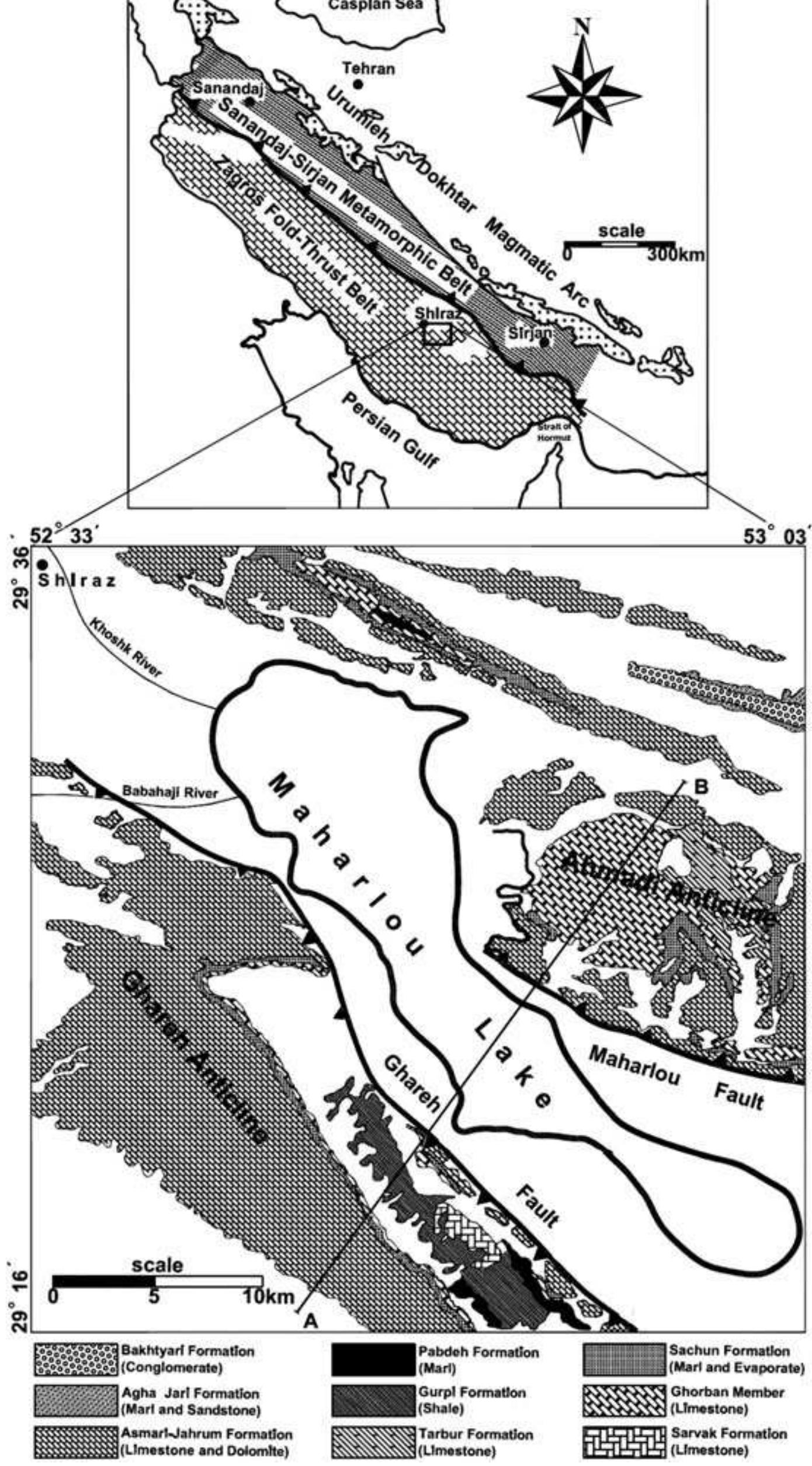 Geological map of the study area. the upper map shows