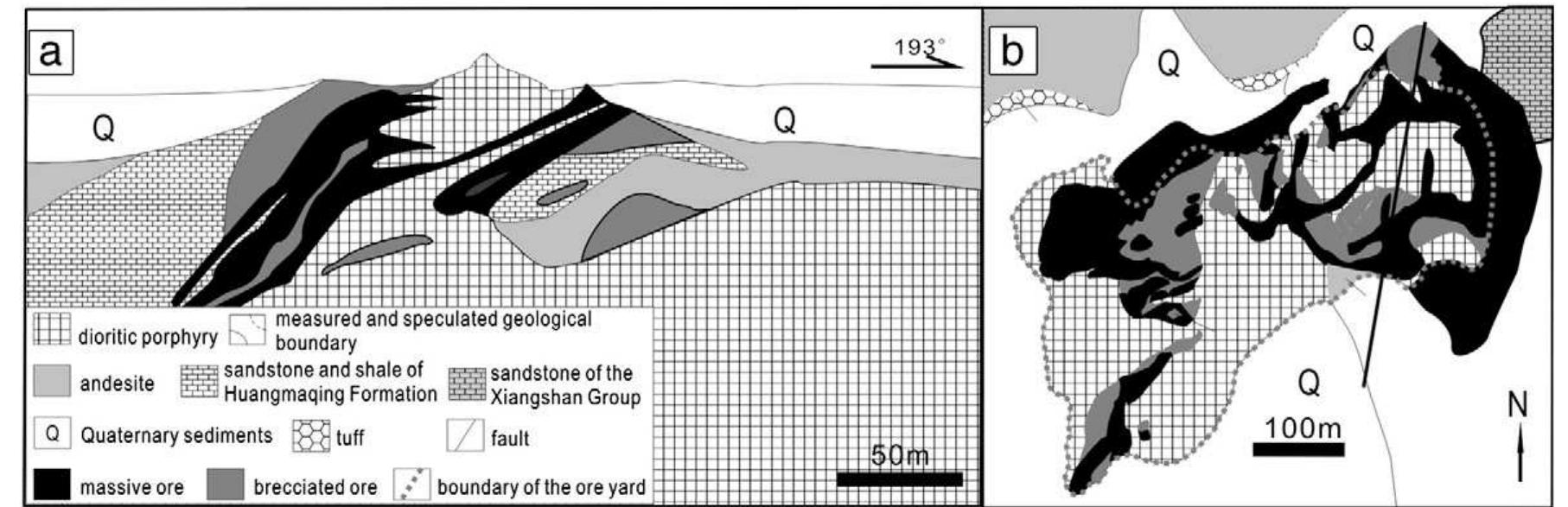 (a) cross-section, and (b) geological map showing the