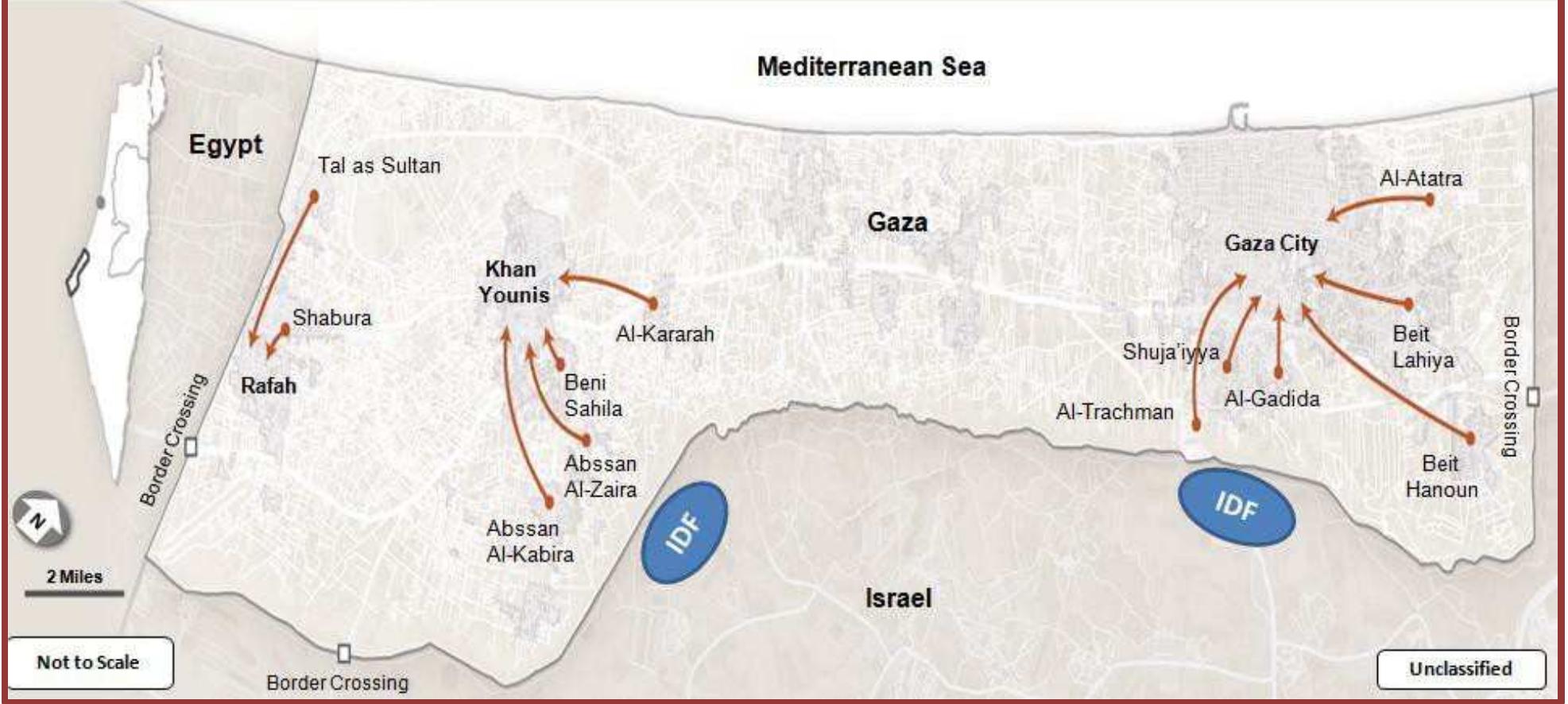 Map of where idf dropped leaflets warning gazans where to