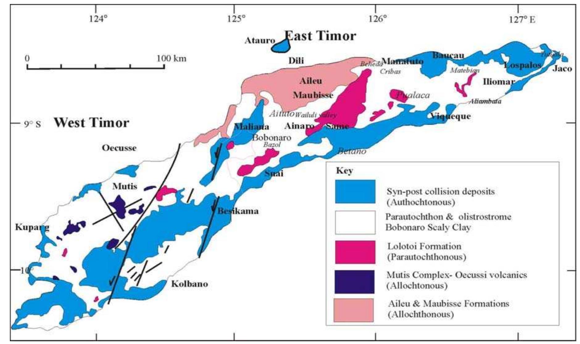 Generalised geological map of timor with modification