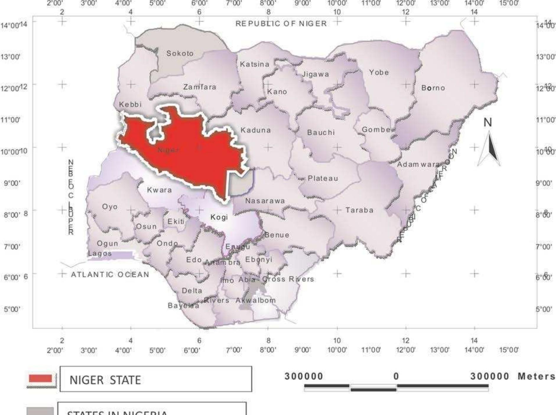 Plate ii: map of nigeria showing niger state.