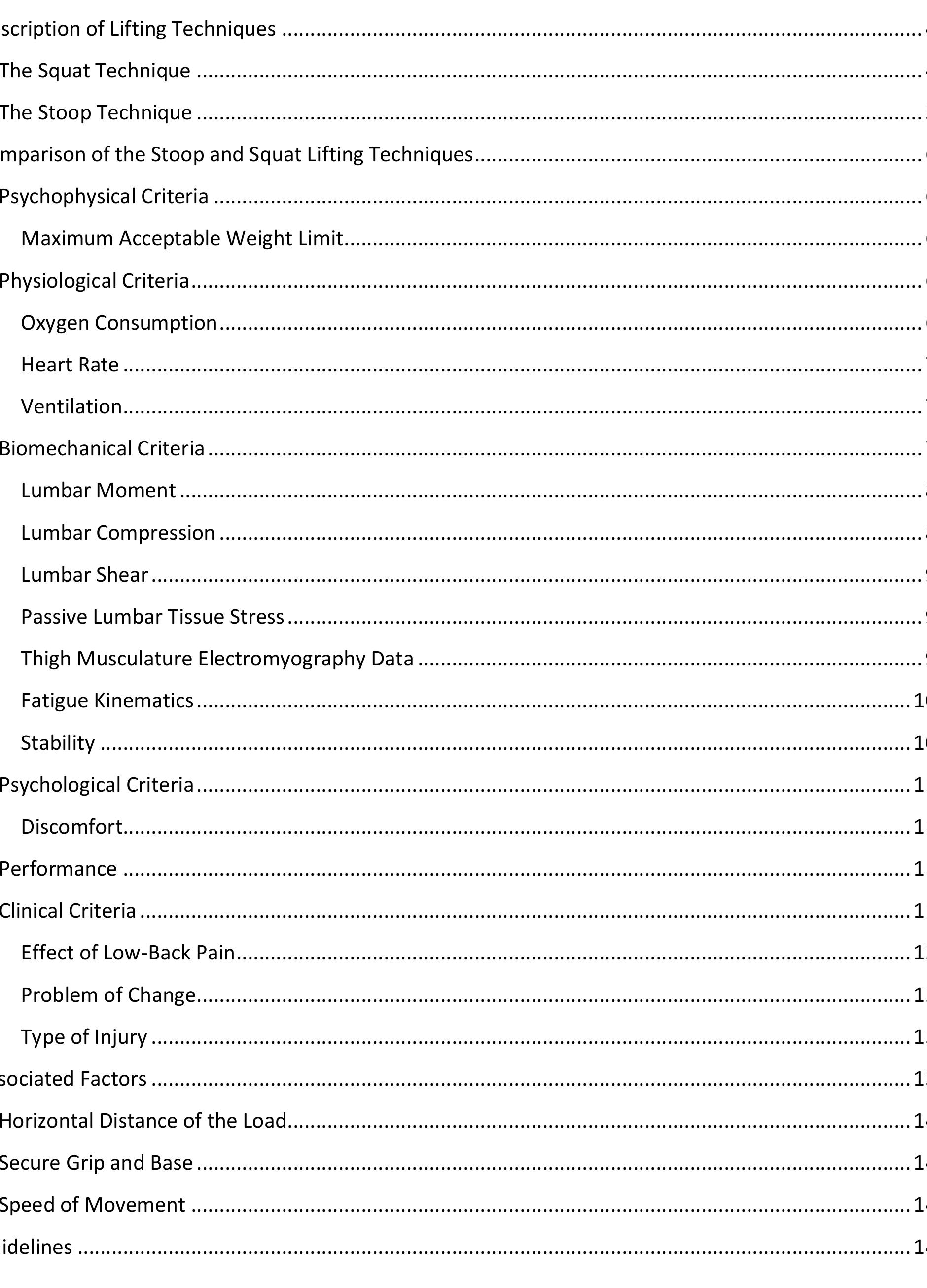Table 1 - To Stoop or To Squat: A Thorough Analysis,