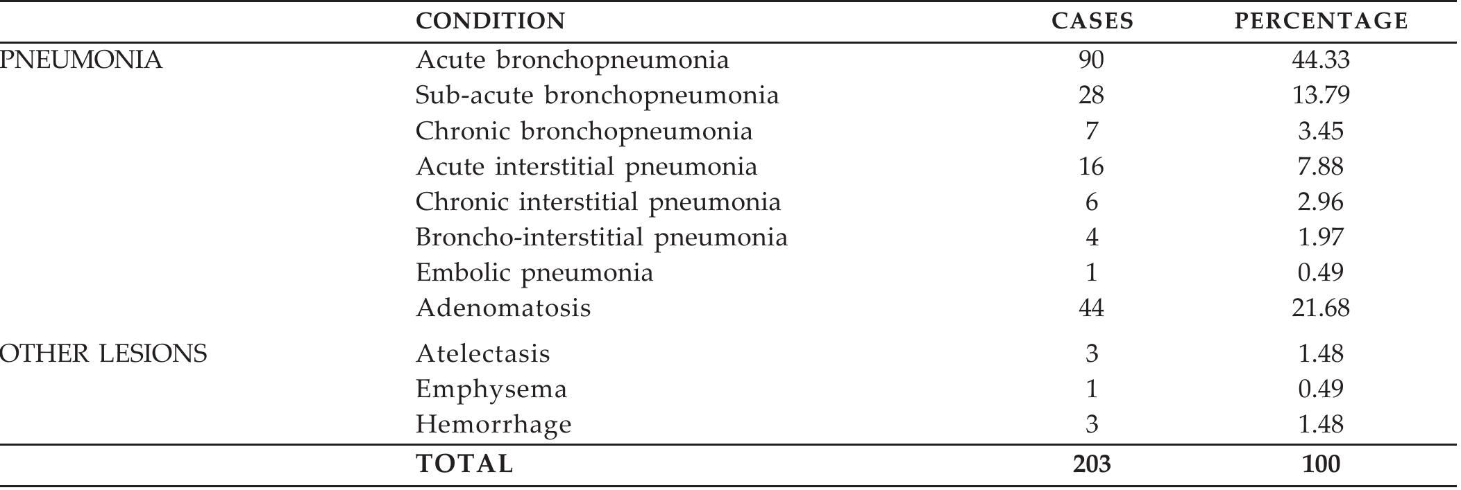 Histopathological classification of lung lesions