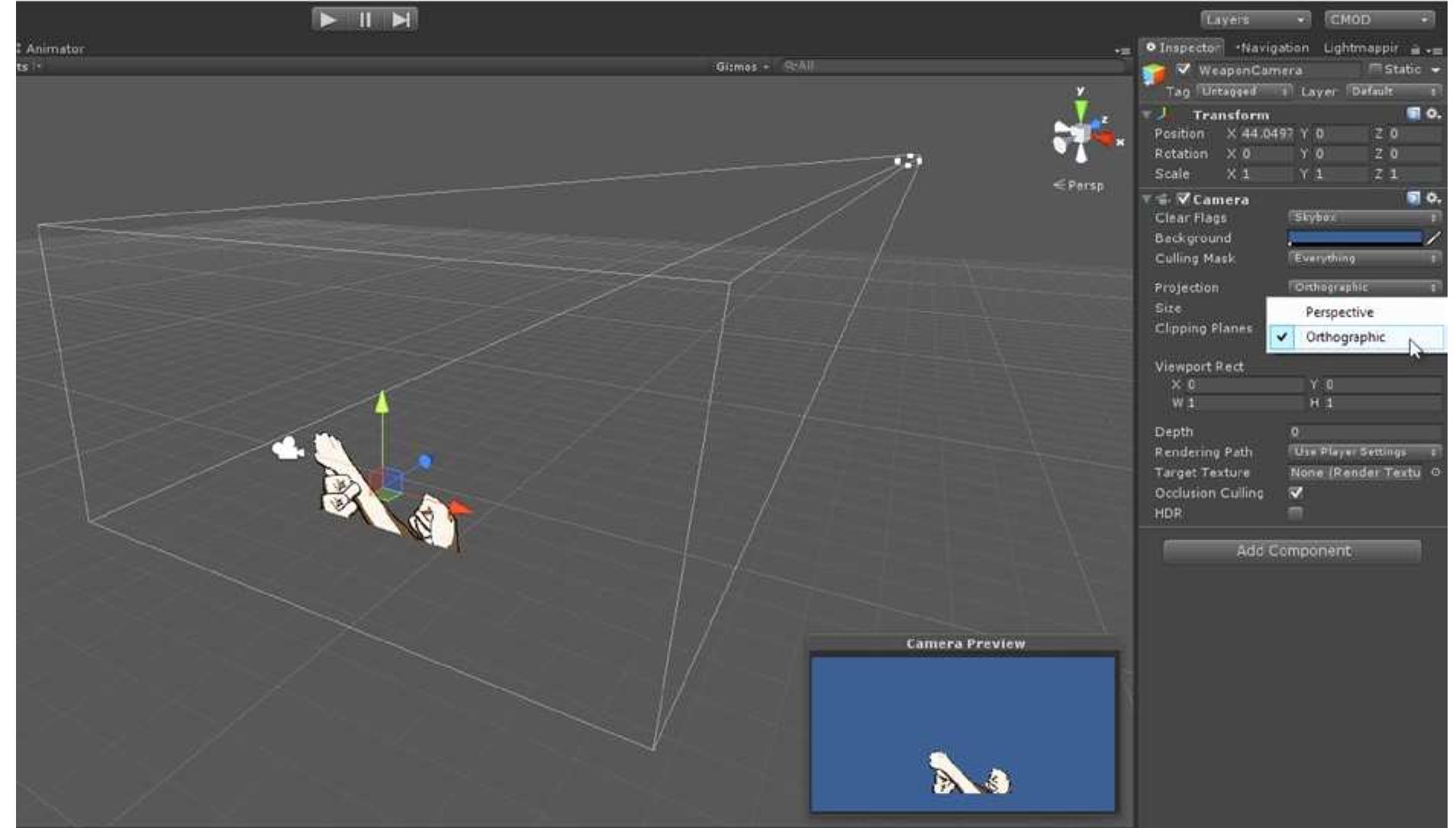 -7. configuring a 2d camera for rendering weapon sprites