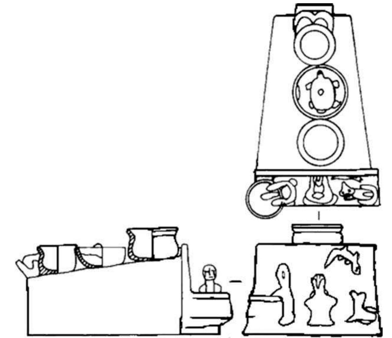 Ceramic stove model depicting a figurine tending fire, a