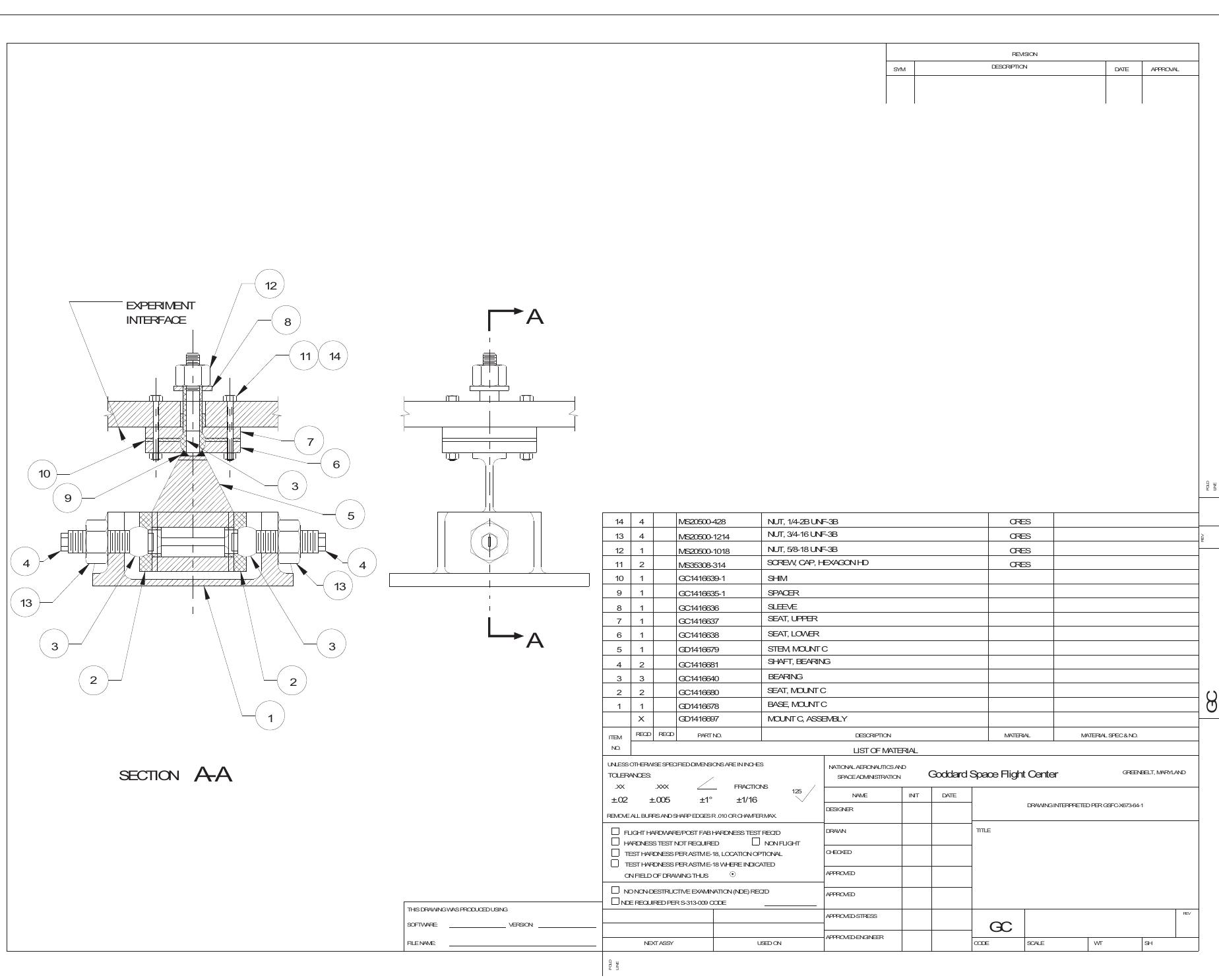 Sample assembly drawing with list of materia