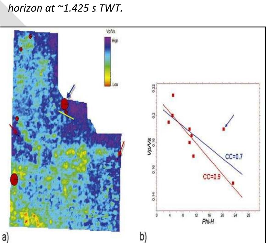 A) map of median vp/vs ratio value and porosity-height from