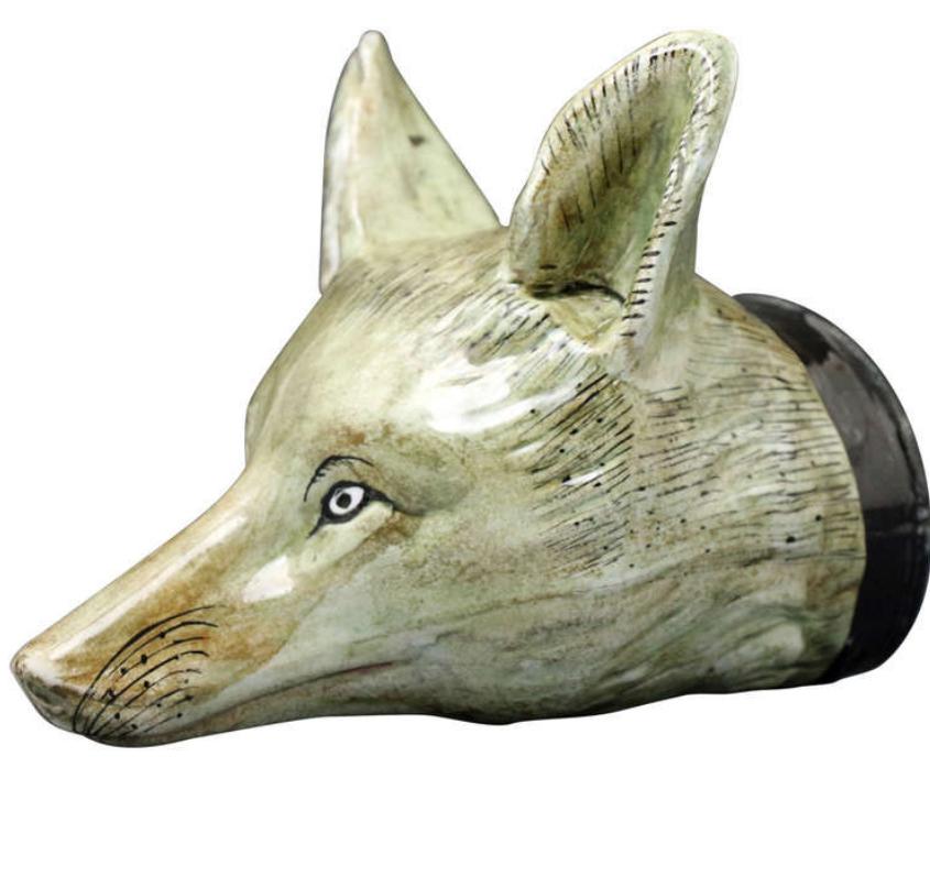 Scottish ceramic fox head stirrup cup early 19th century