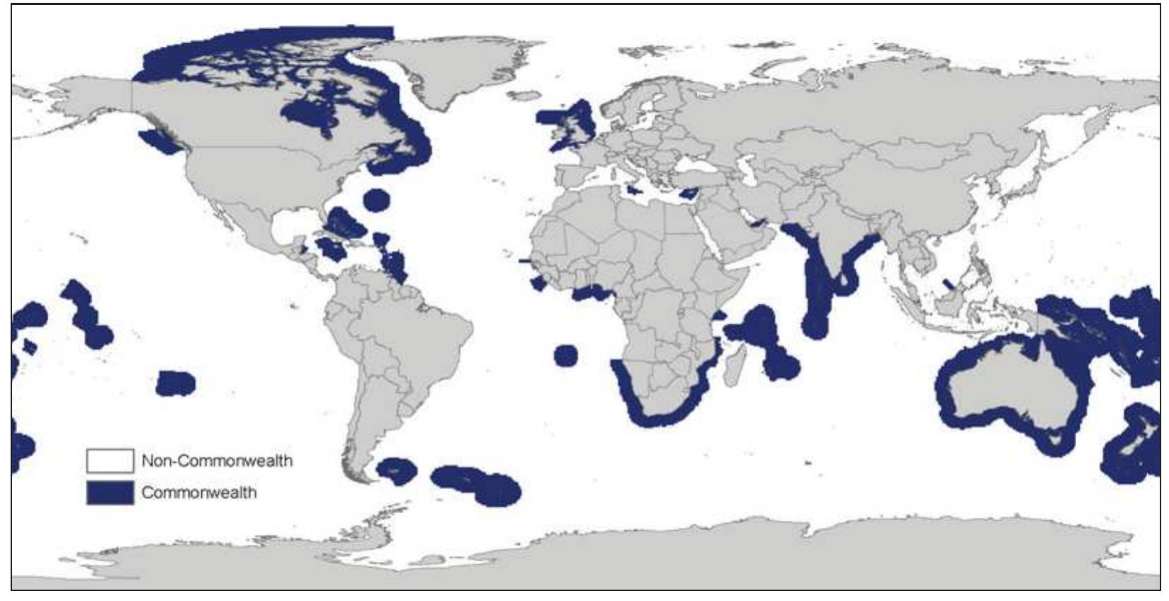 Map of exclusive economic zones of commonwealth member