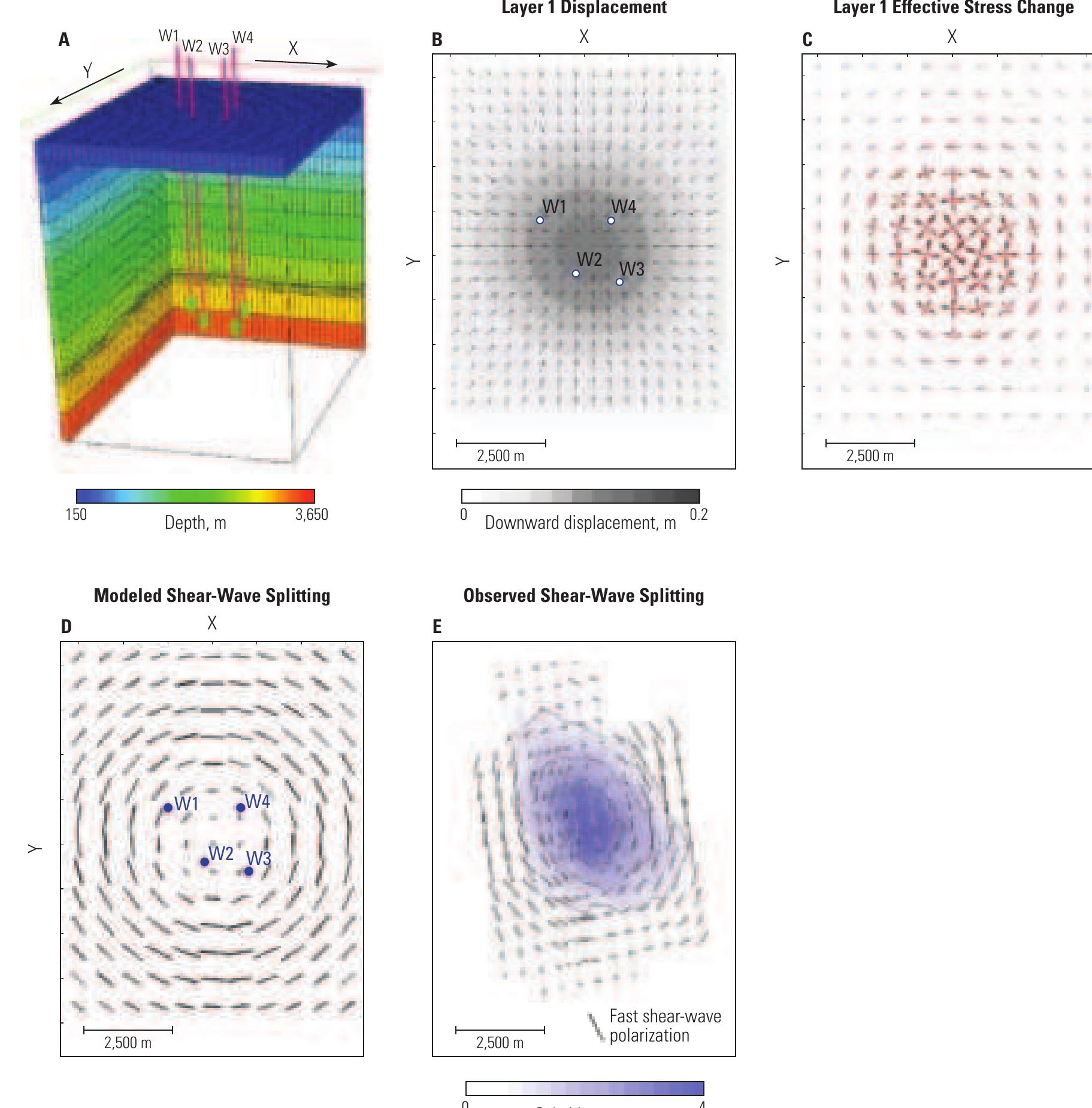 ‘modeled and observed subsidence-induced shear-wave