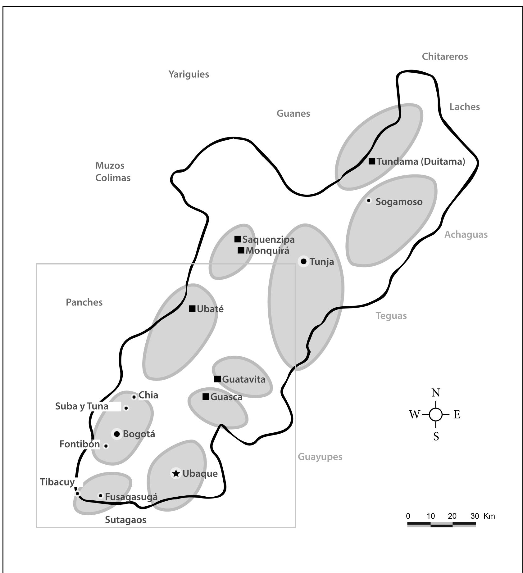 Map 1 a) central colombian plateau, muisca area and its