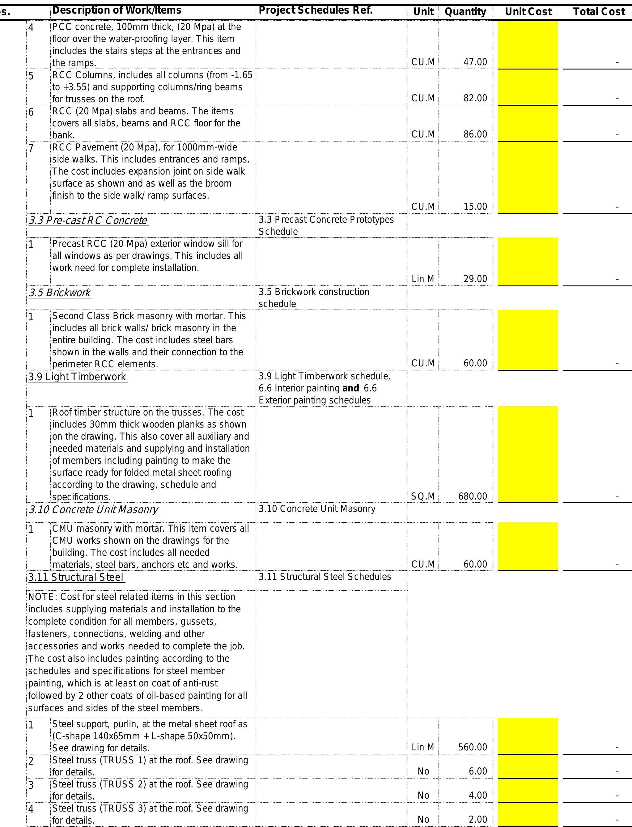 Table 1 - BOQ Office Buildings