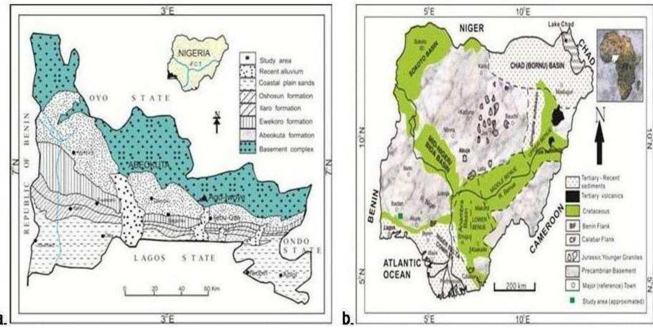 A). updated and digitized geological map of ogun state b).