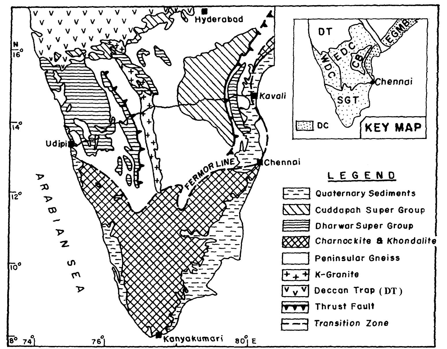 Generalized geological map of the peninsular india, south of