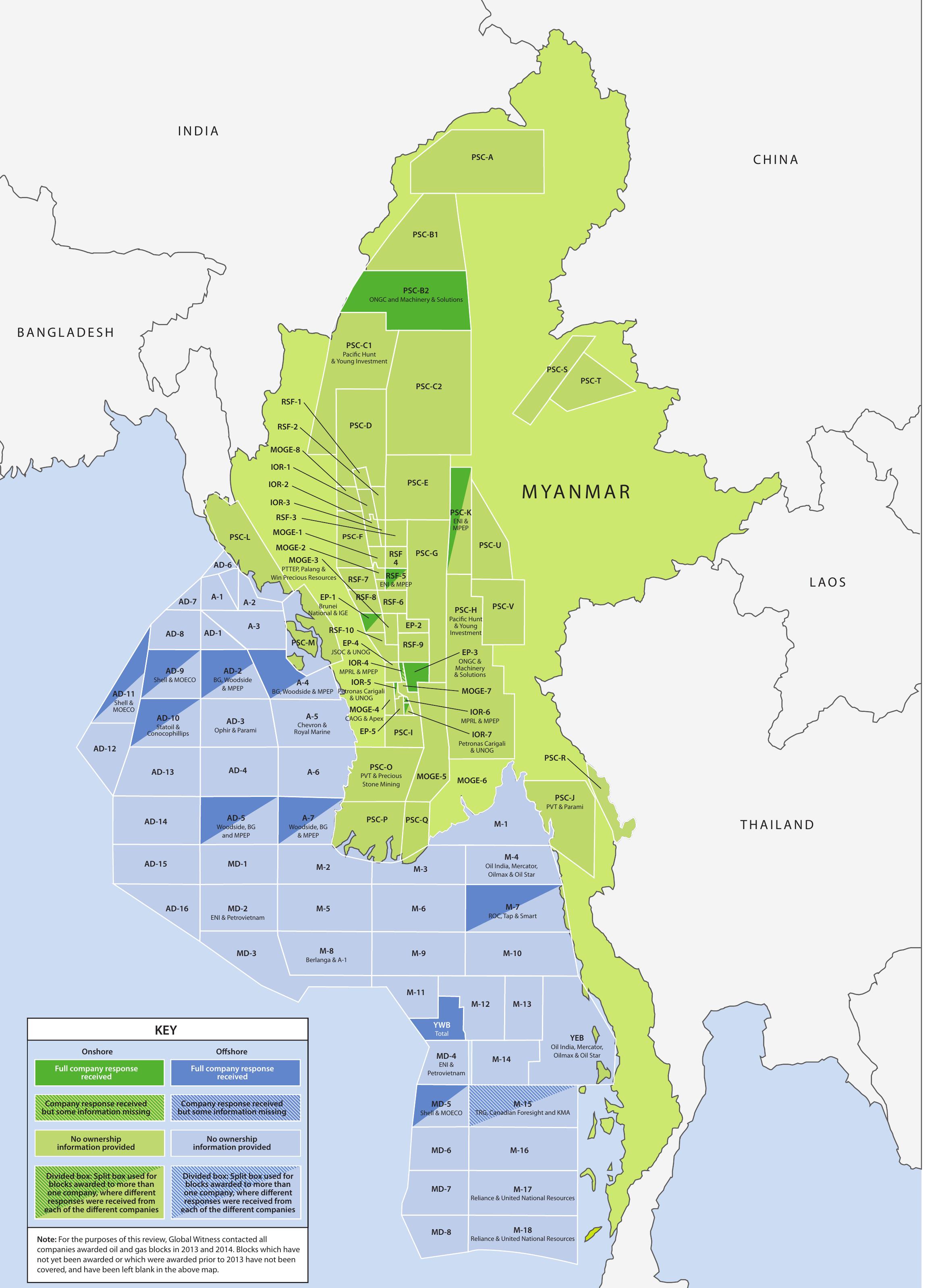 Map showing october 2013 & february 2014 oil & gas block