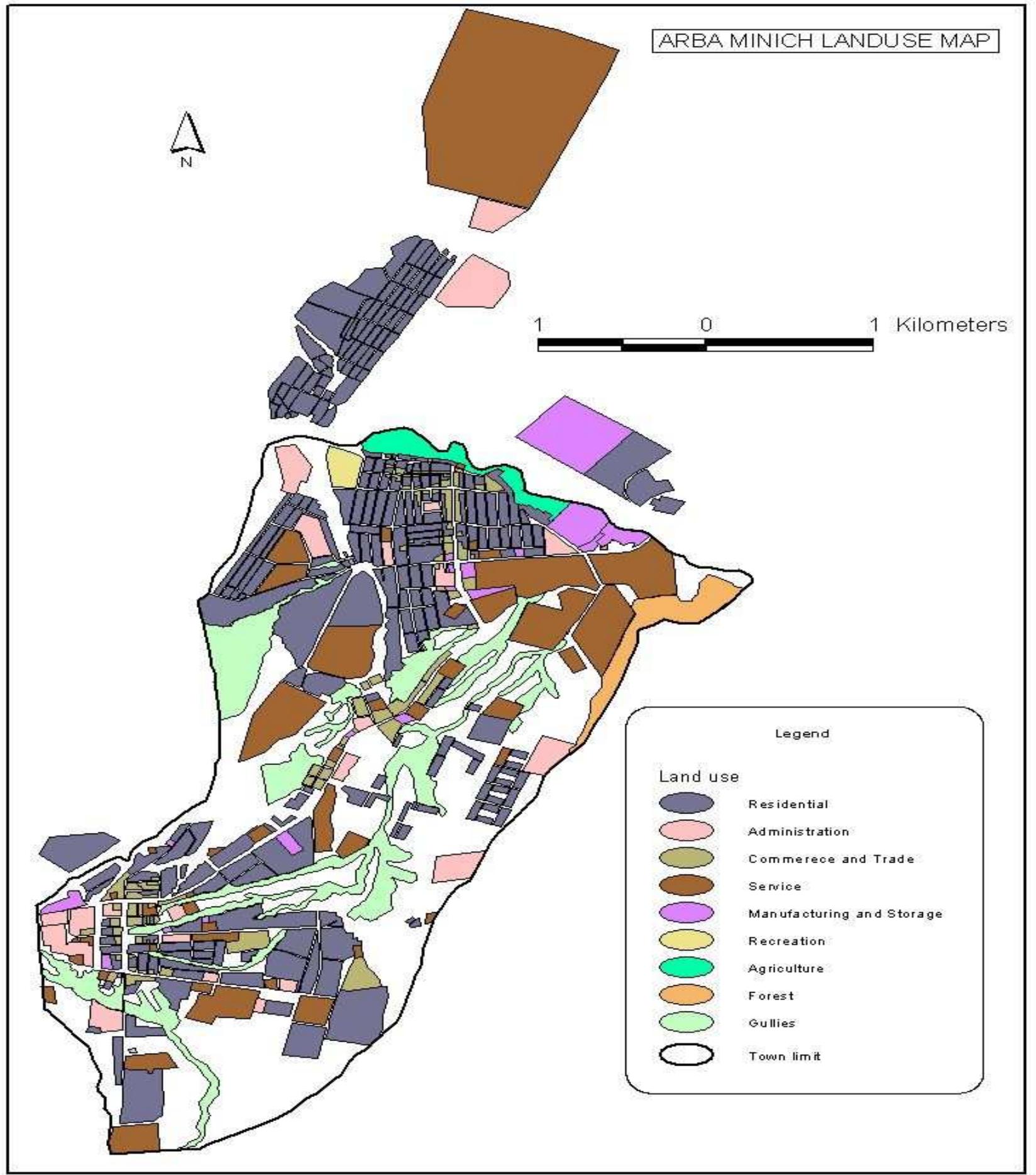 The land use map of arba minch town (1989). source: ministry
