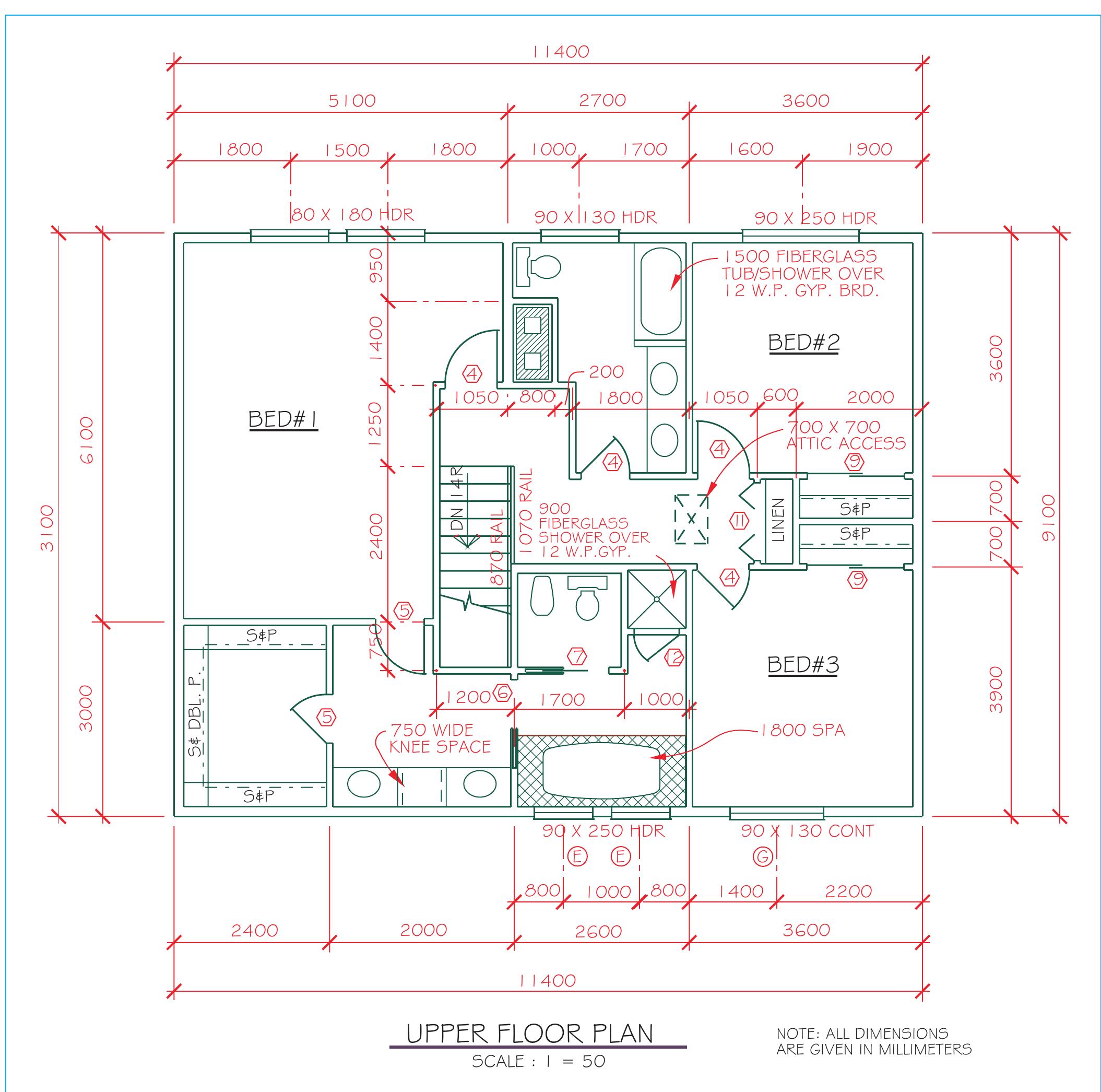 -19 dimensioning a floor plan with metric values.