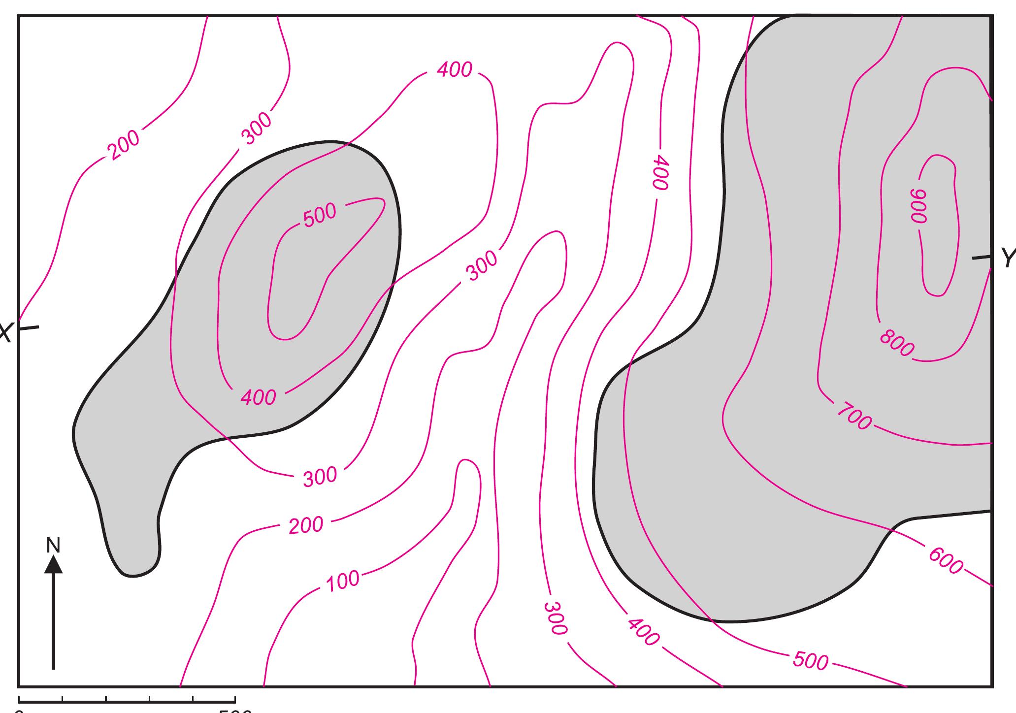 The geological map shows the distribution of two forma-