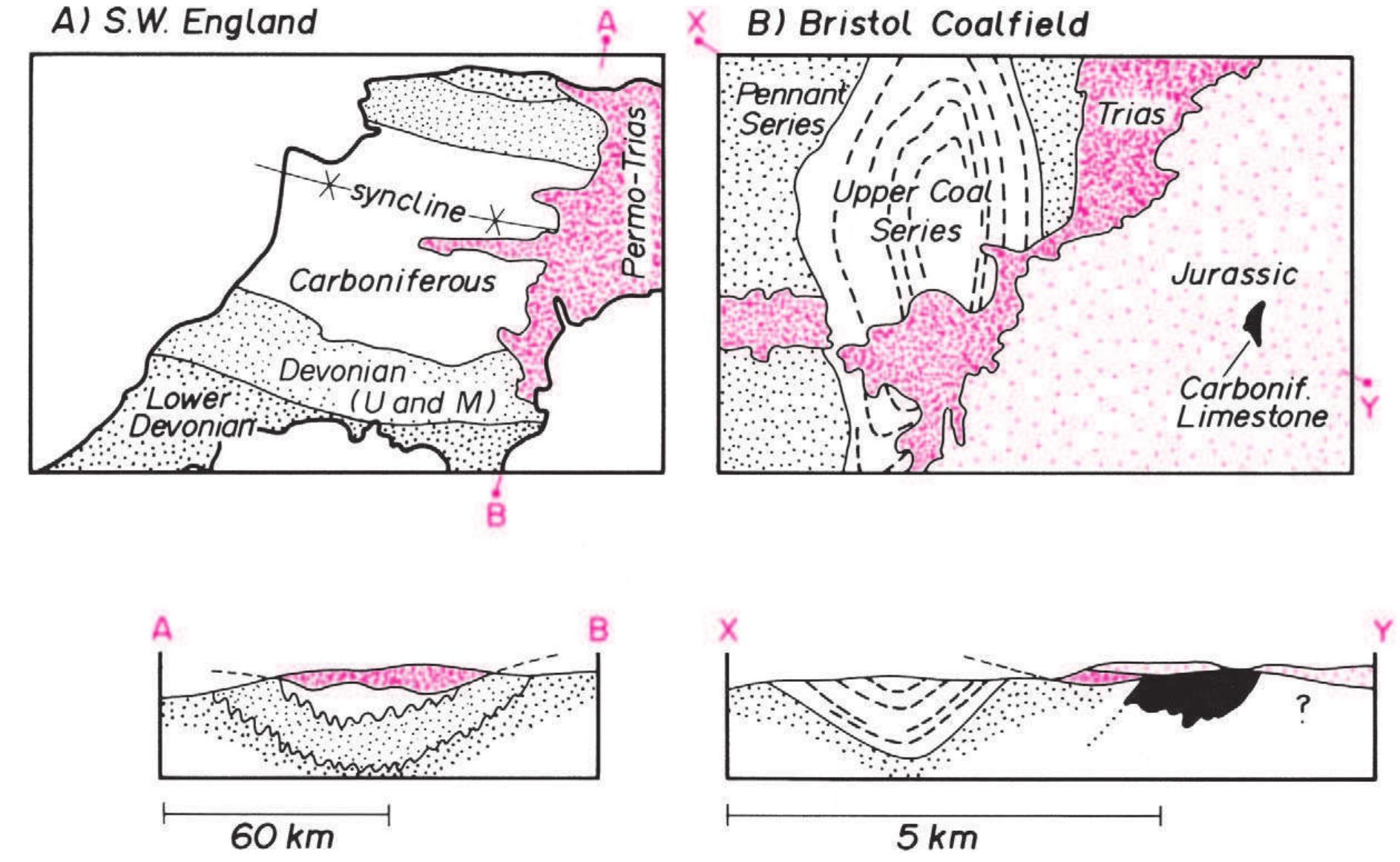 4 examples of unconformities displayed on maps and