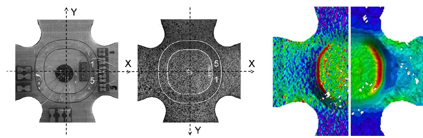 18 : strain gage locations (left) and speckle pattern
