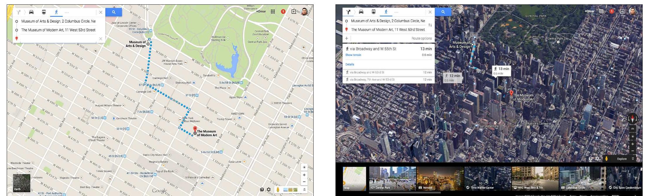 Google maps’ interface is loaded with visual information.