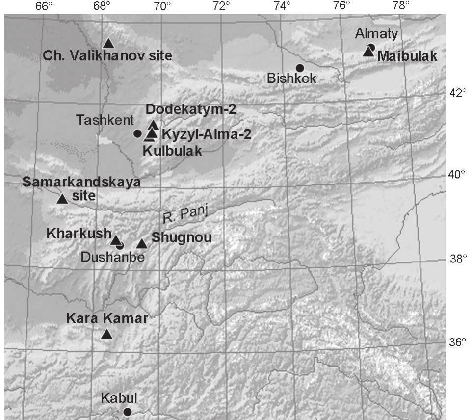 Map showing the location of upper paleolithic sites in the