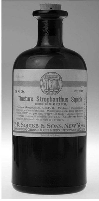 Digital scan of label for squibb strophanthin c. 1916 and