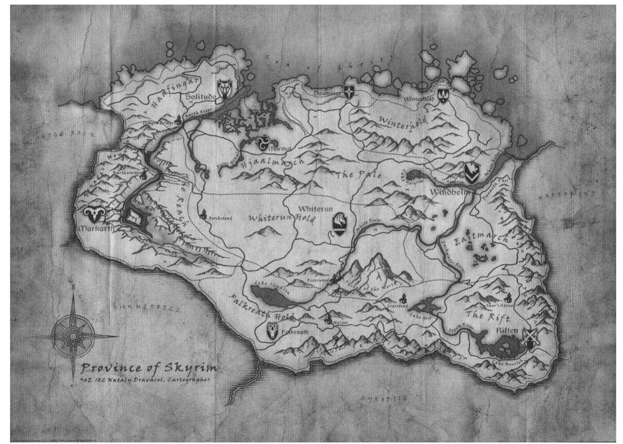Paper map included in skyrim’s packaging. elder scrolls v: