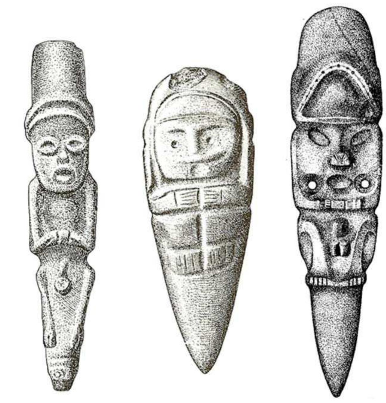 Decorated celts depicting variations of the axe-god motif.