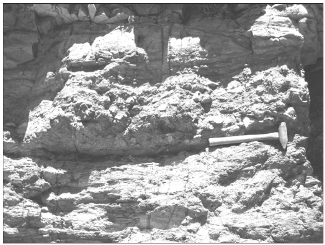 Quartz and feldspar breccia at the base of the flathead