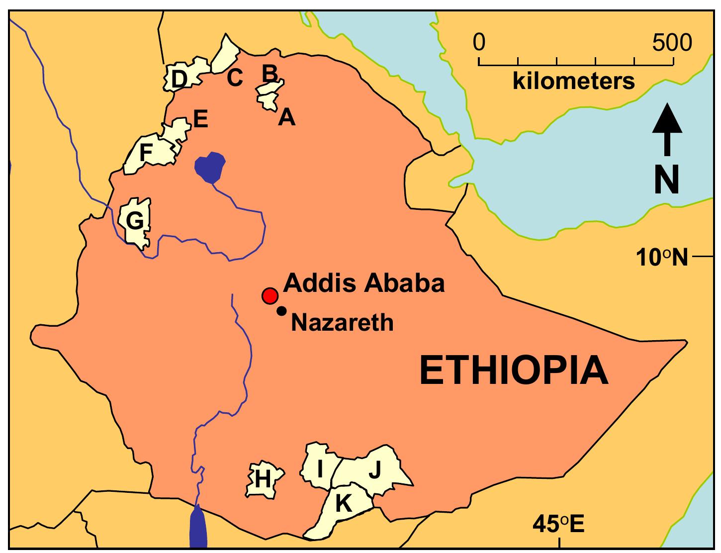 Map of ethiopia showing distribution and location of the